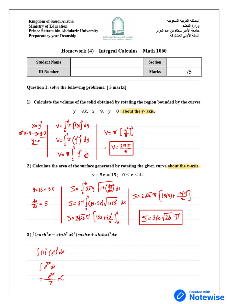 Homework (4) Chapter4– Integral Calculus – Math 1060 SOLVED | PDF