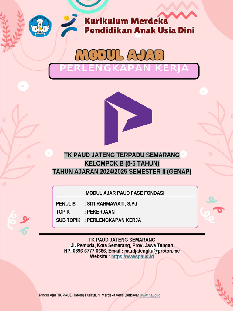 Modul Ajar PAUD: Pekerjaan dan Alat Kerja | PDF