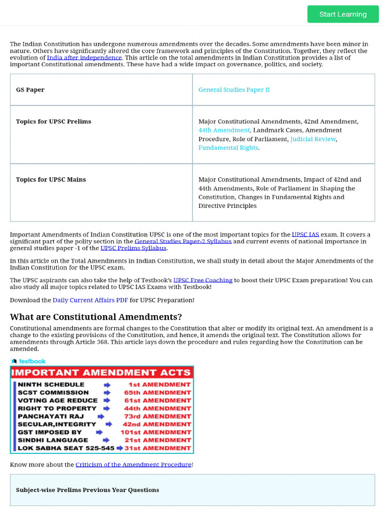 Important Amendments of Indian Constitution - List & Types of Major ...