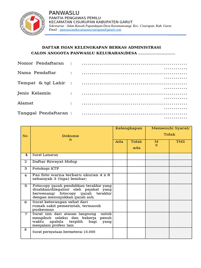 Daftar Isian Lengkap (1) | PDF