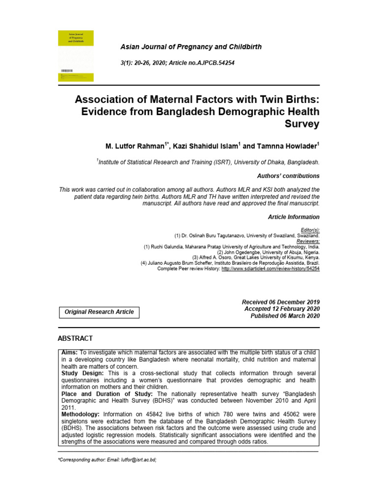 Association of Maternal Factors With Twin Births | PDF | In Vitro ...