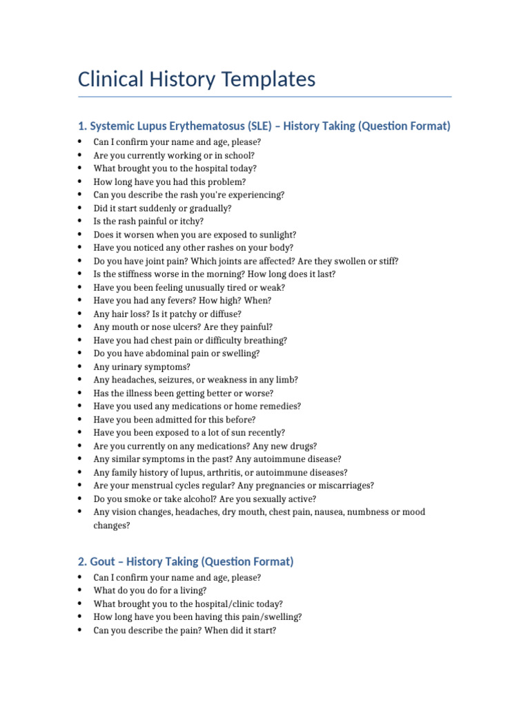 Gout History Taking Template | PDF | Gout | Hypertension