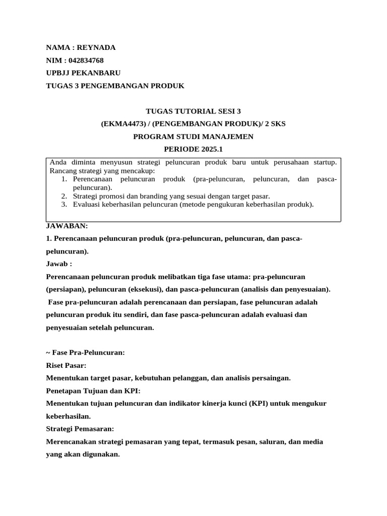 Tugas 3 Pengembangan Produk Reynada | PDF