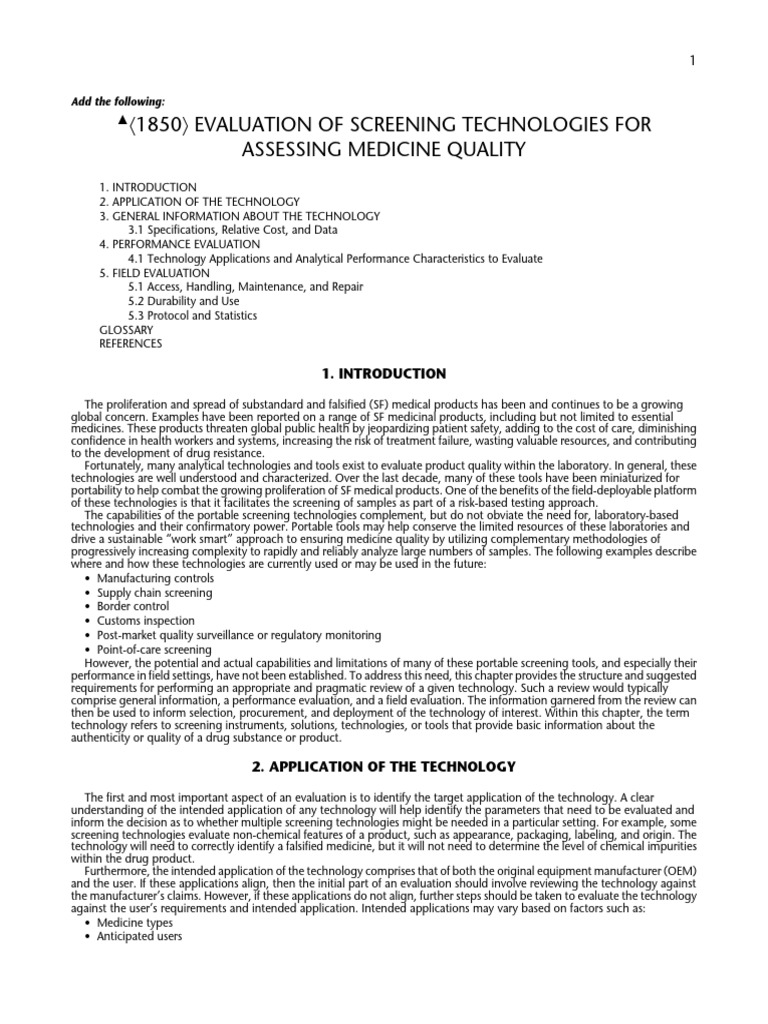 〈1850〉 Evaluation of Screening Technologies for Assessing Medicine ...