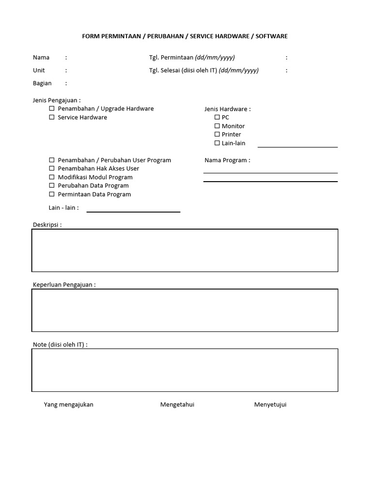 Form Permintaan Dan Service | PDF