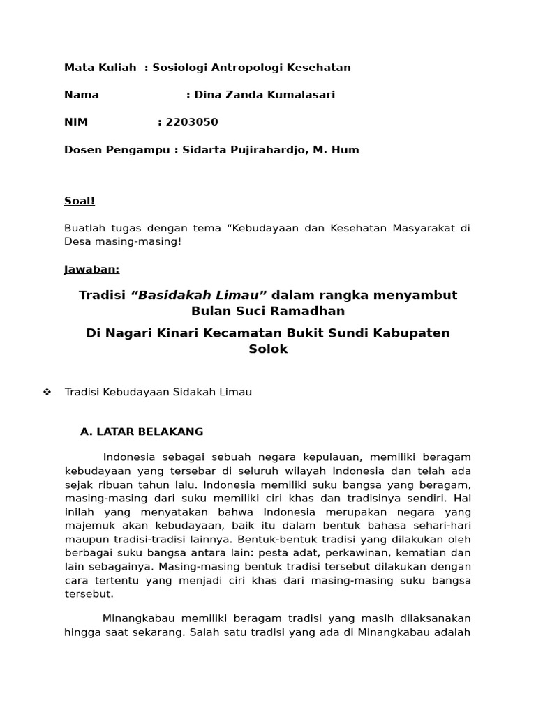 Ujian Sosiologi Antropologi - Dina Zanda Kumalasari - 2203050 - Nr'15 Ikm | PDF