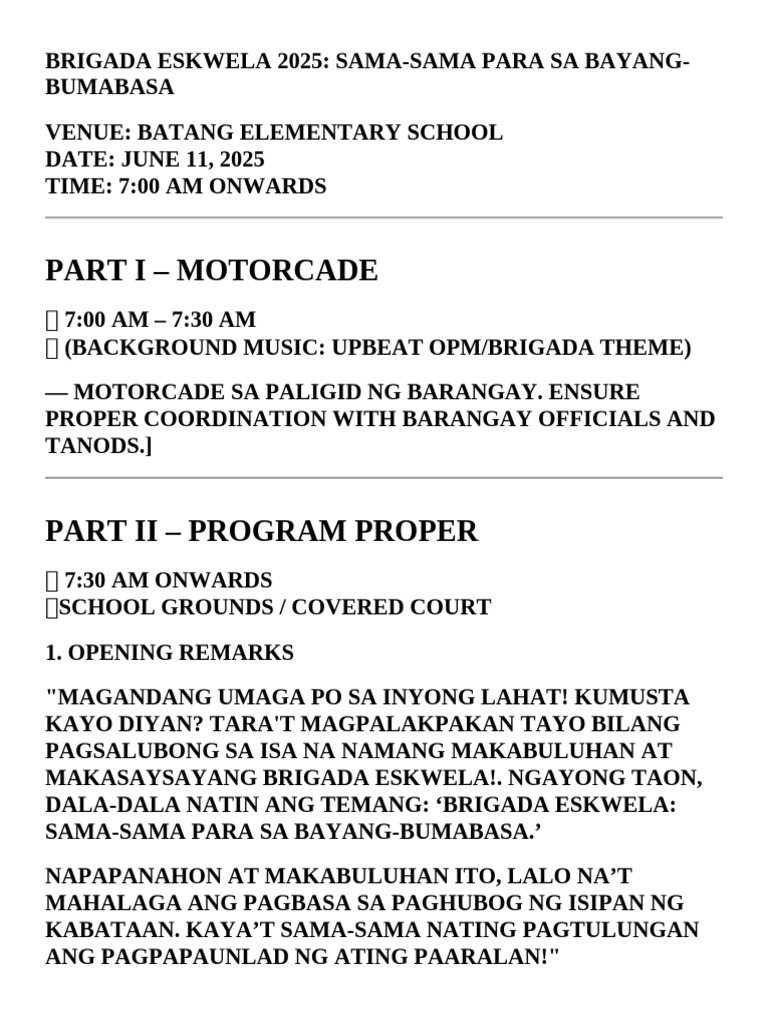 Brigada Eskwela 2025 Script | PDF