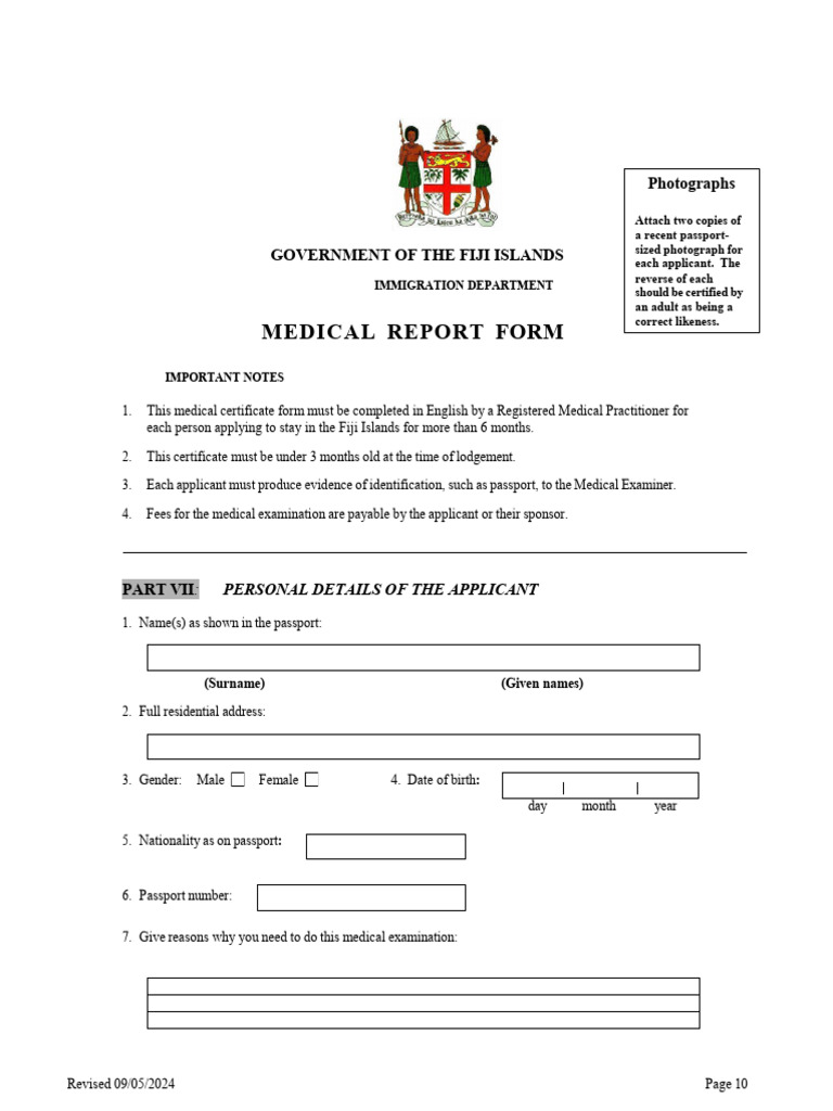 Fiji Immigration Medical Report Form | PDF | Medicine | Diseases And ...