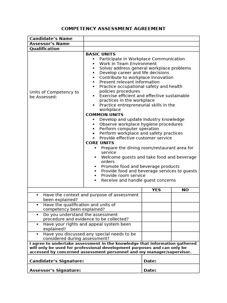 Competency Assessment Agreement | PDF | Business