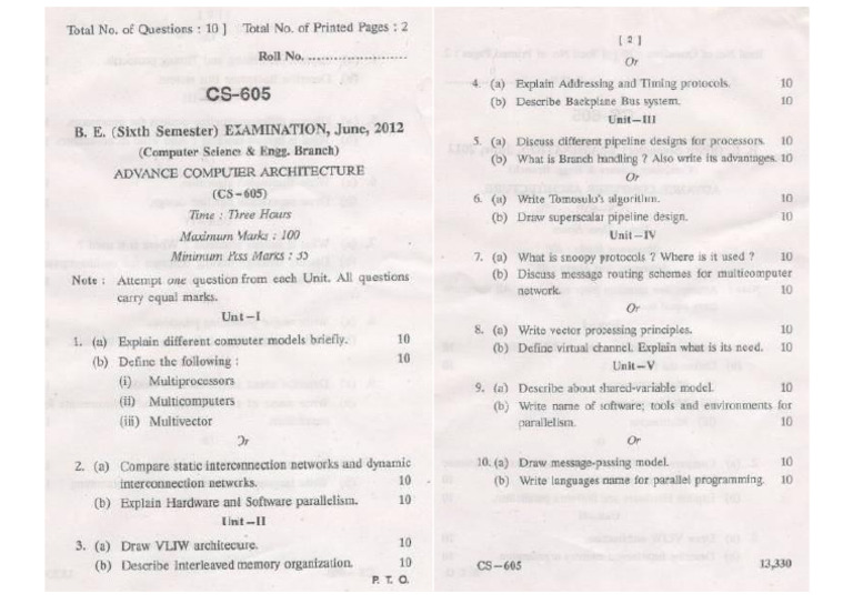Cs 605 Advance Computer Architecture Jun 2012 | PDF