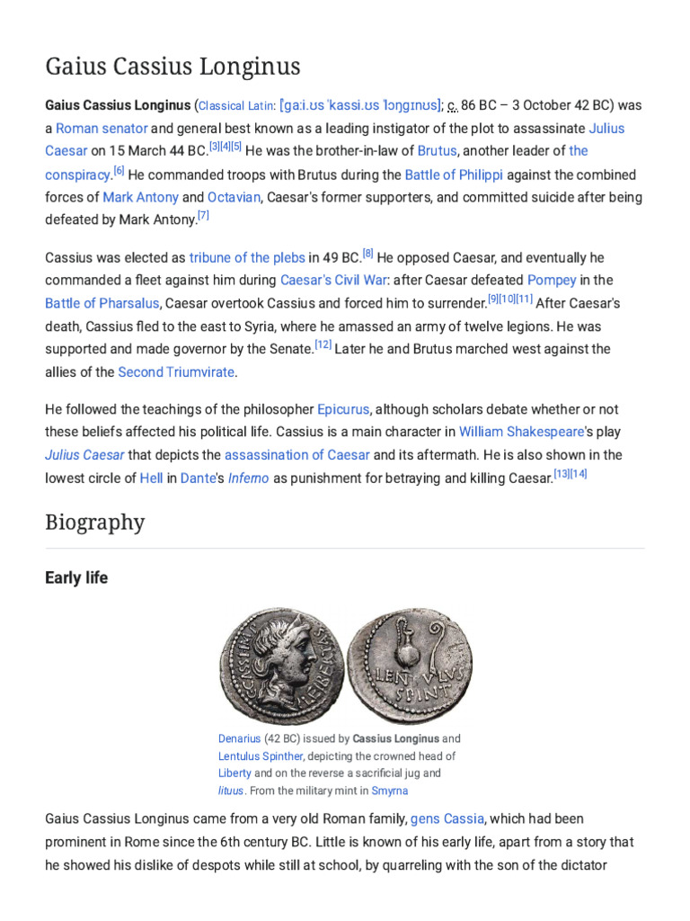 Gaius Cassius Longinus - Wikipedia | PDF | Mark Antony | Ancient Romans