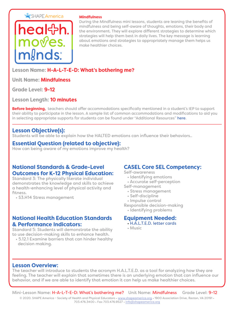 4 Mini Lessons - 9 12 - Mindfulness HALTED | PDF | Feeling | Mindfulness