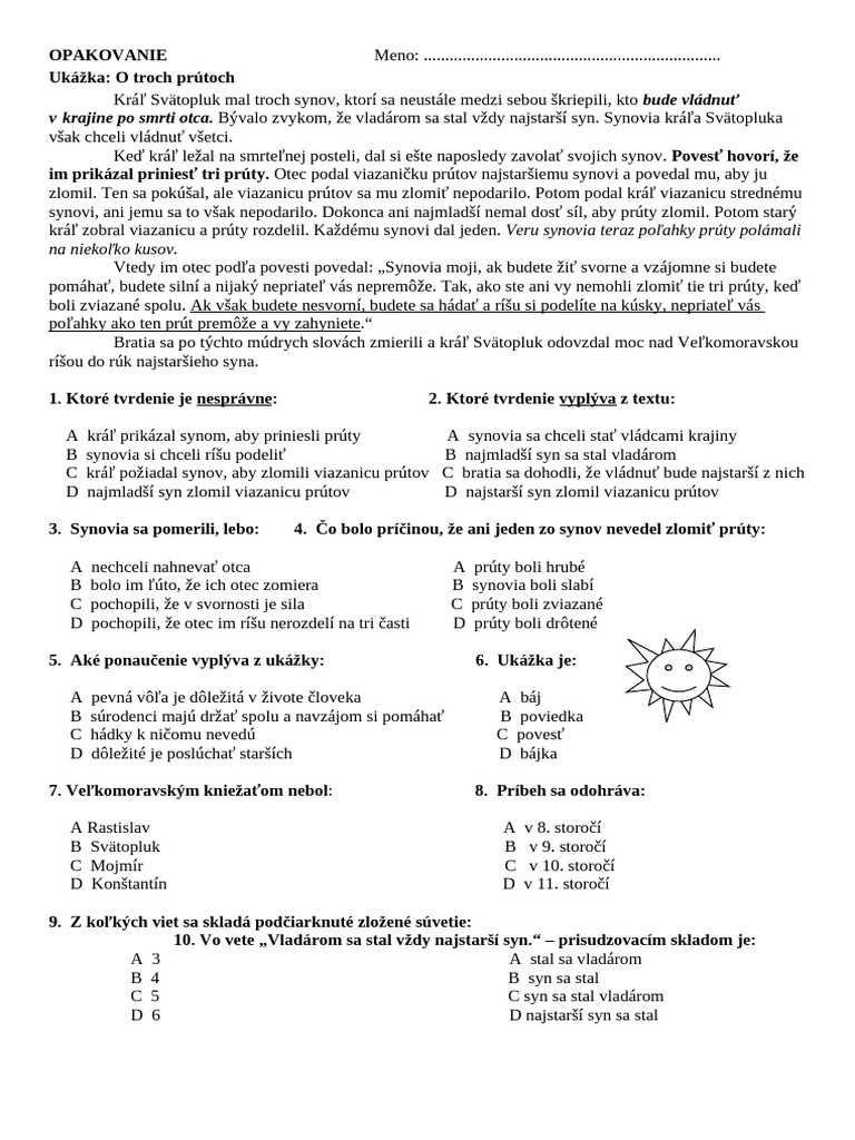 SJL Opakovanie (S Riešením) | PDF