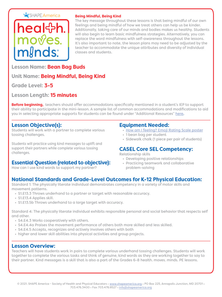 Mini Lessons - GR 3-5 - Bean Bag Buds - JUL21FINAL | PDF | Human ...