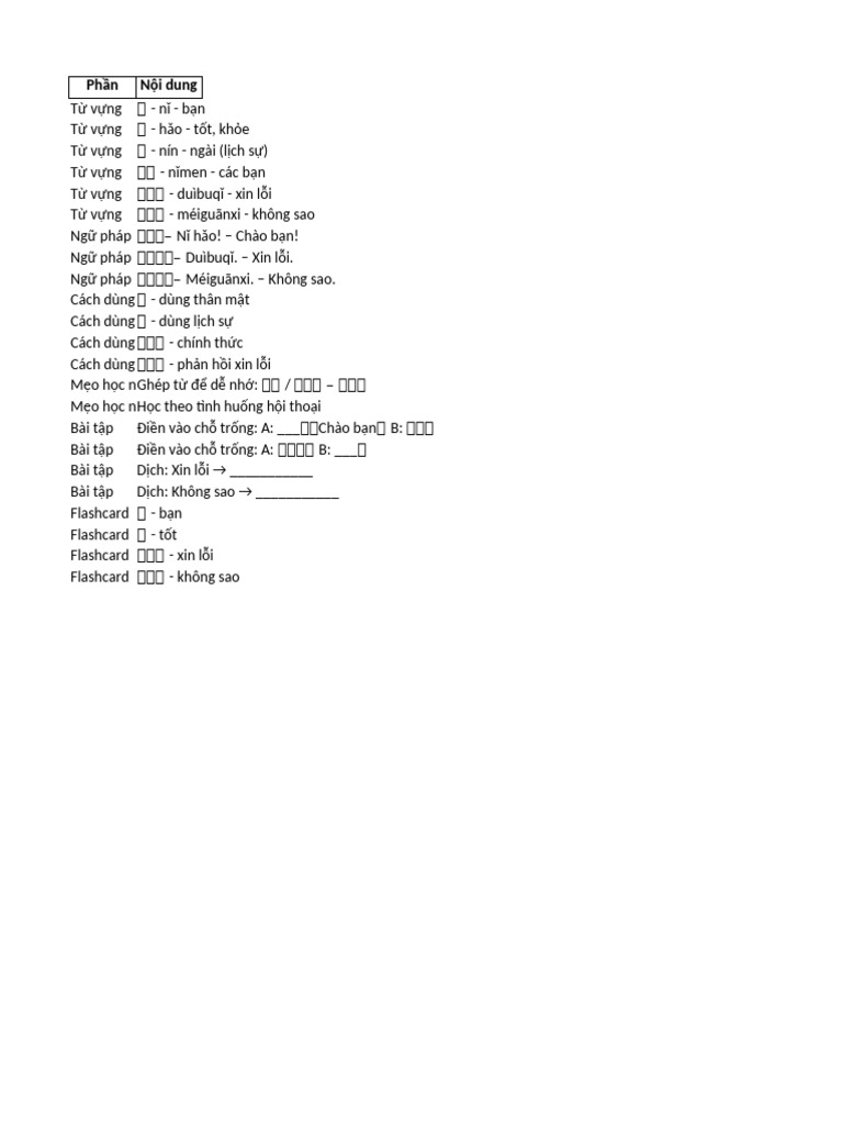 HSK1 Bai01 NiHao | PDF