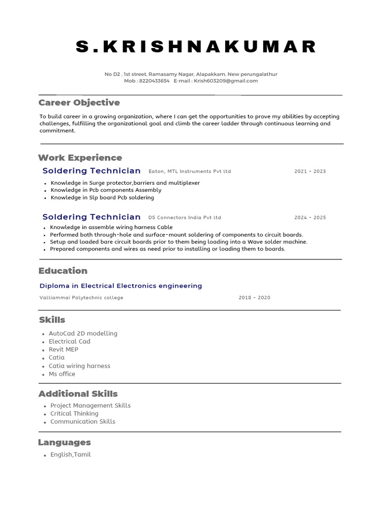 Krishnakumar 2025 Resume | PDF