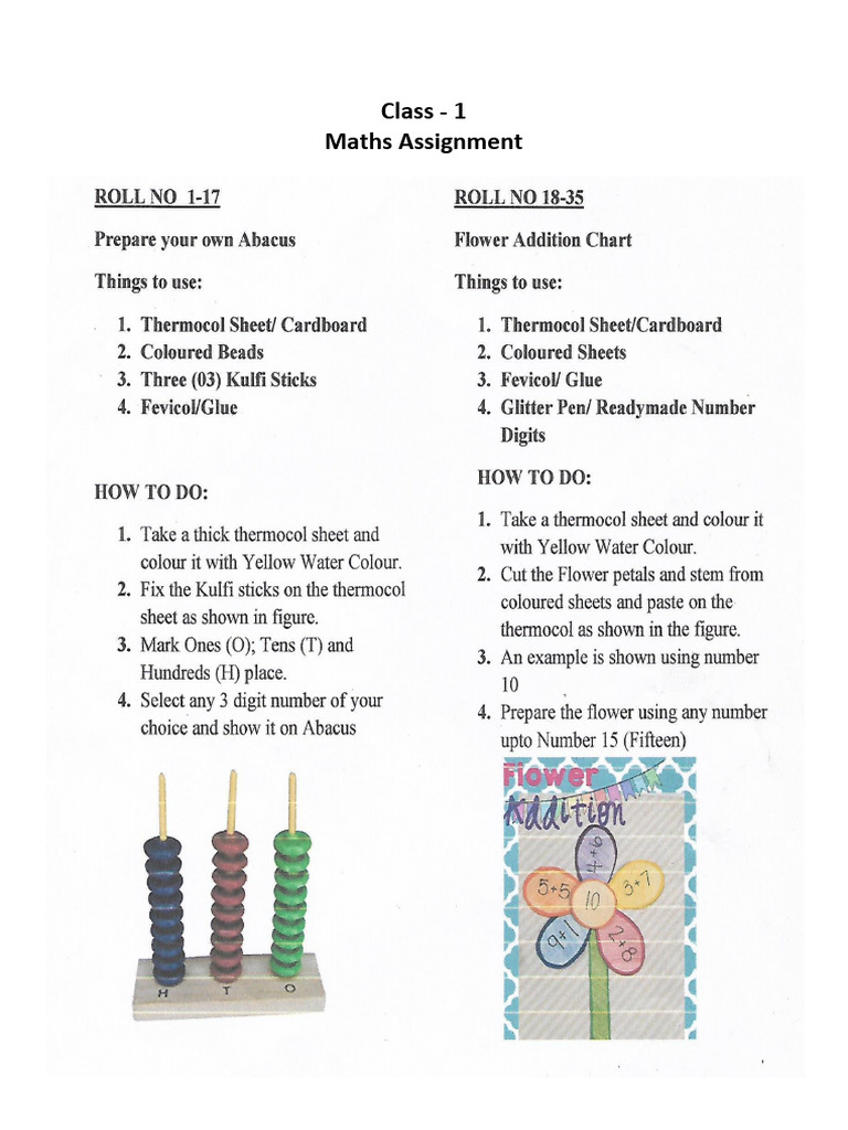 1assignment - 26!09!2018class 1 Maths Assignment | PDF