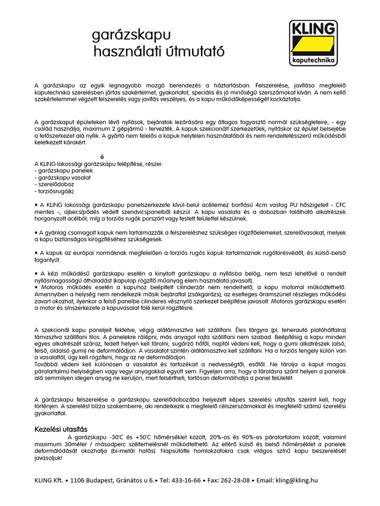 KLING Garazskapu Hasznalati Utmutato | PDF