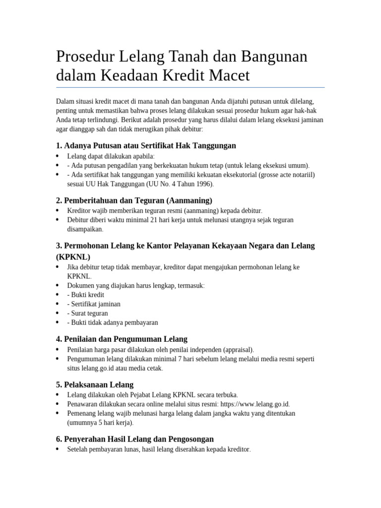 Prosedur Lelang Kredit Macet yang Sah | PDF