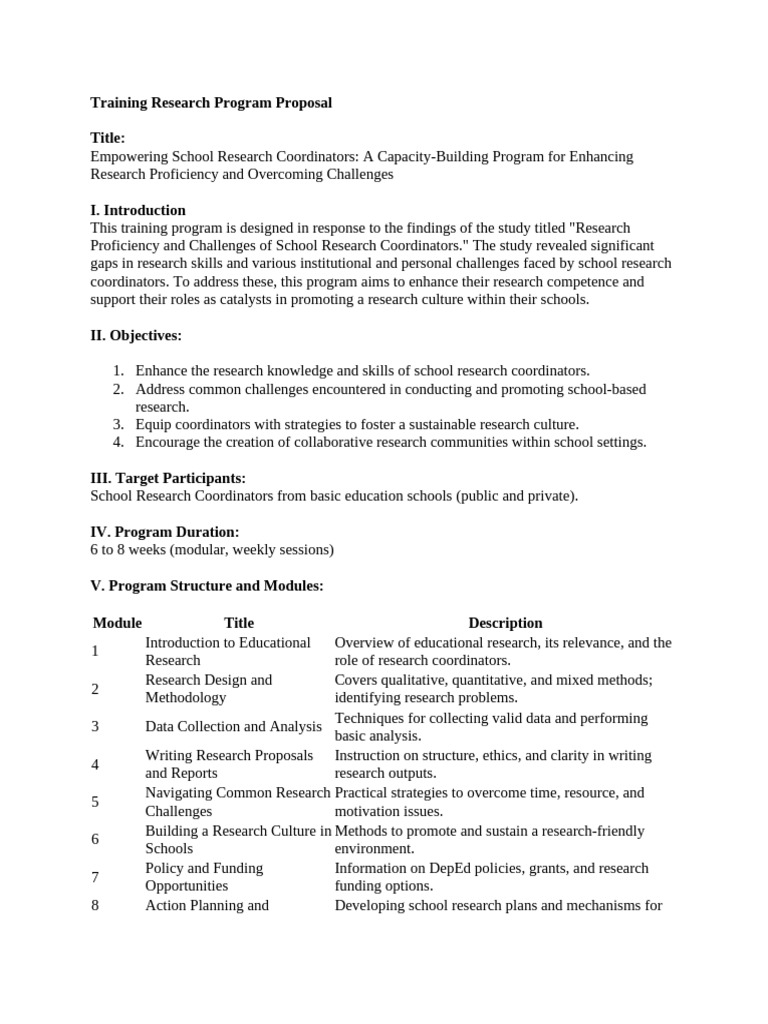 Training Research Program Proposal | PDF | Intelligence | Methodology