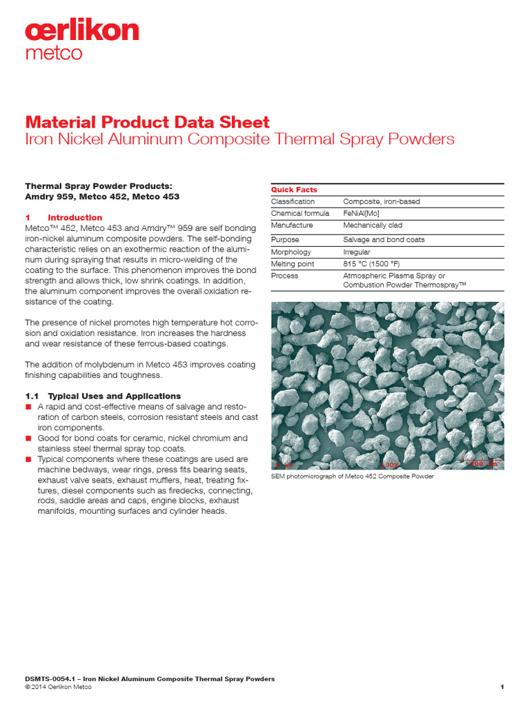 DSMTS-0054.1 FeNiAl Powders | PDF | Composite Material | Coating