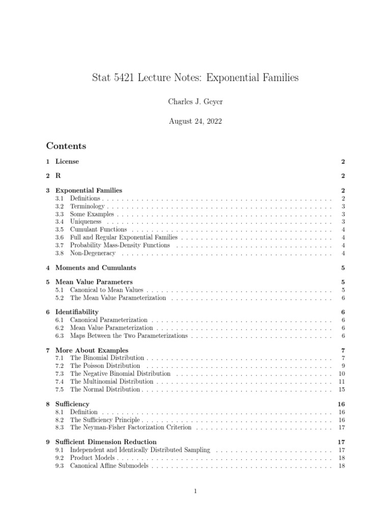 Exponential Families | PDF | Function (Mathematics) | Vector Space