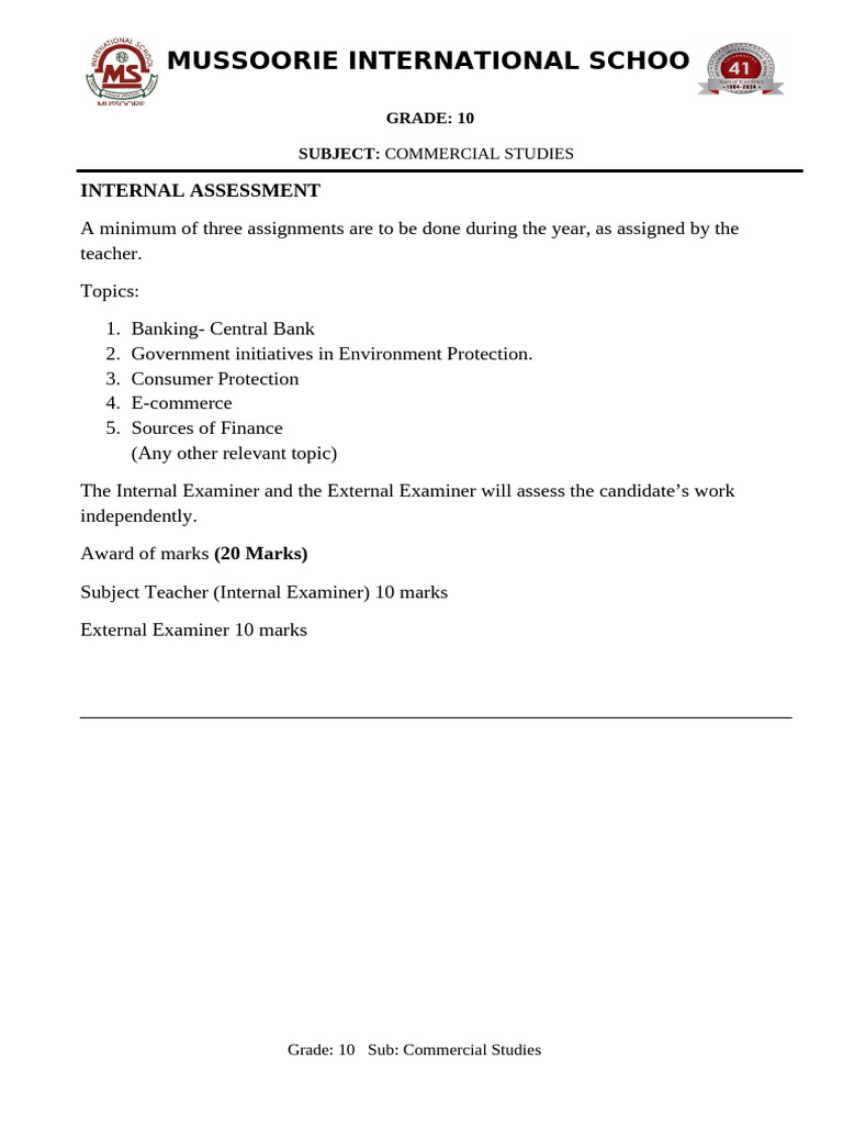 Grade 10 Commercial Studies Project Work 2025 | PDF