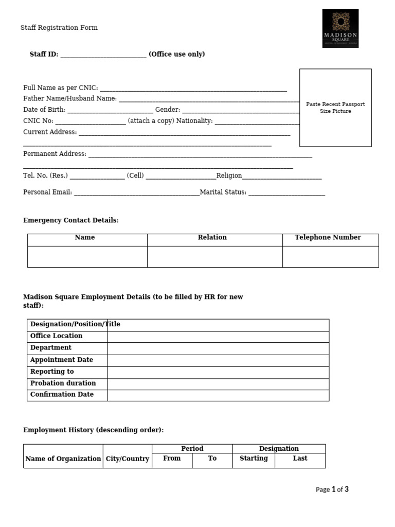Employee Registration Form | PDF