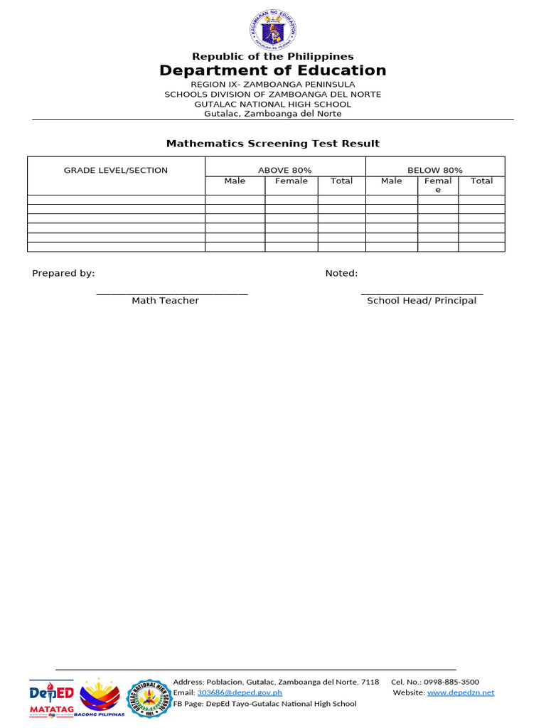 Math Screening Test Result | PDF