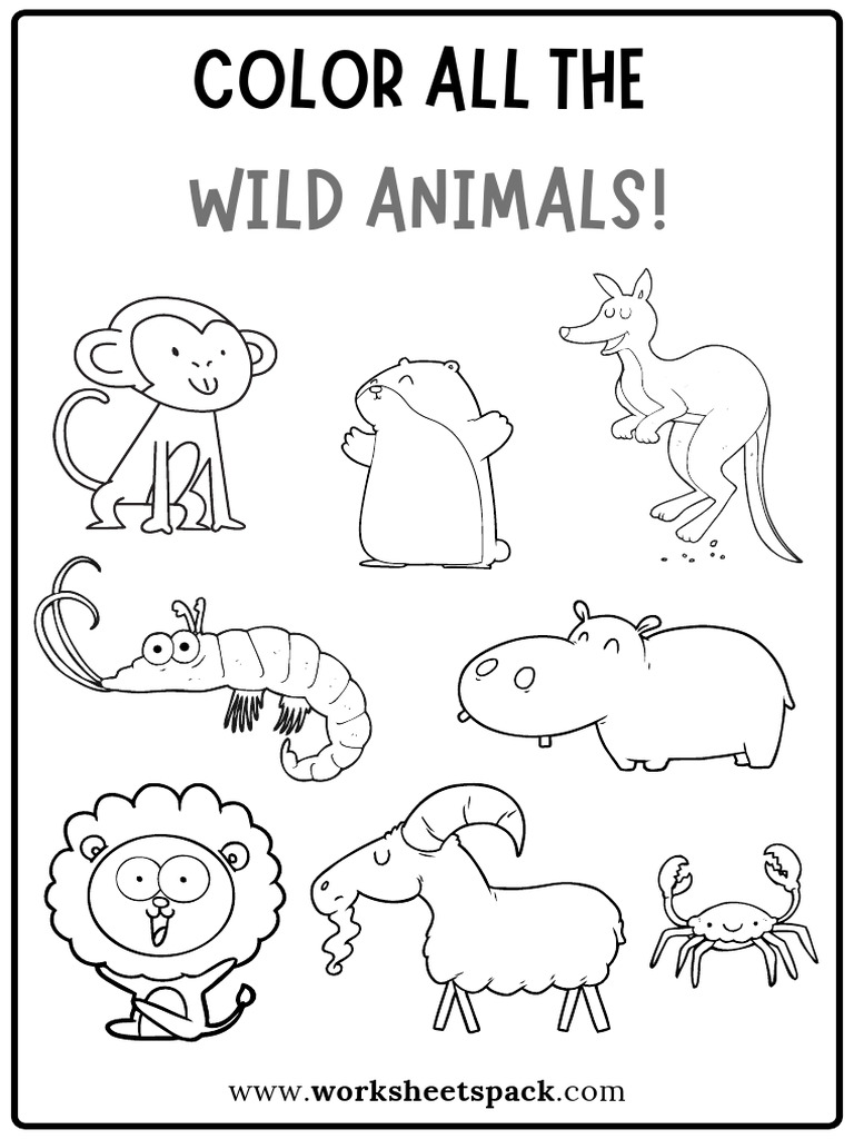 Color All The Wild Animals Worksheet Free Wild Animals Coloring Book ...