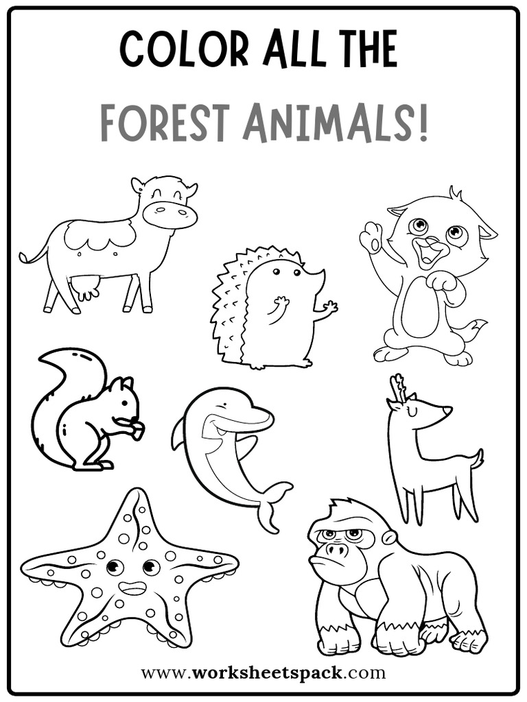 Color All The Forest Animals Worksheet Free Forest Animals Coloring ...