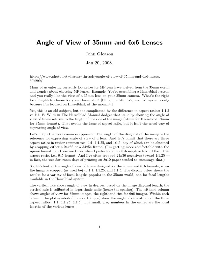 Angle of View of 35mm and 6x6 Lenses | PDF | Camera Lens | Optical Devices