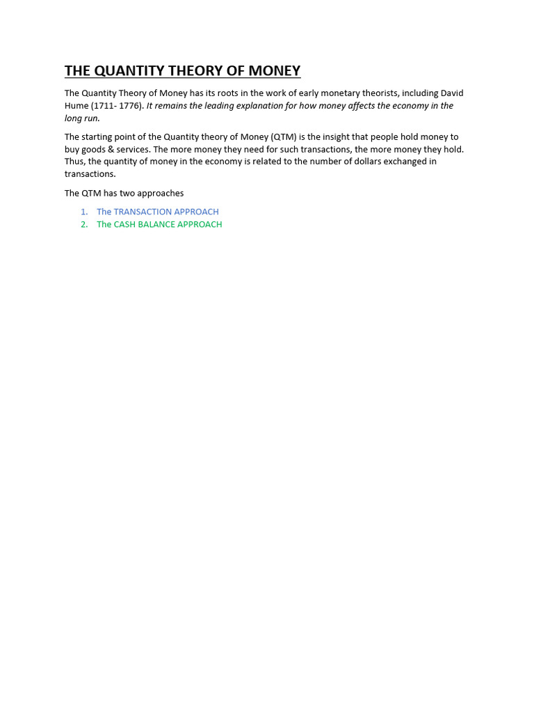 Quantity Theory of Money | PDF | Quantity Theory Of Money | Macroeconomics