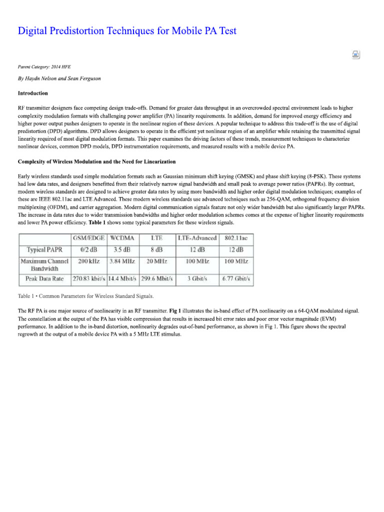 Digital Predistortion Techniques For Mobile PA Test | PDF