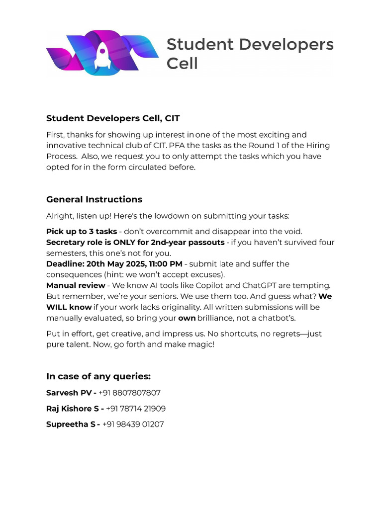 SDC Tasks - Round 1 | PDF