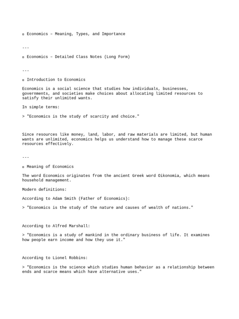 Economics Notes Class 1b | PDF | Economics | Inflation