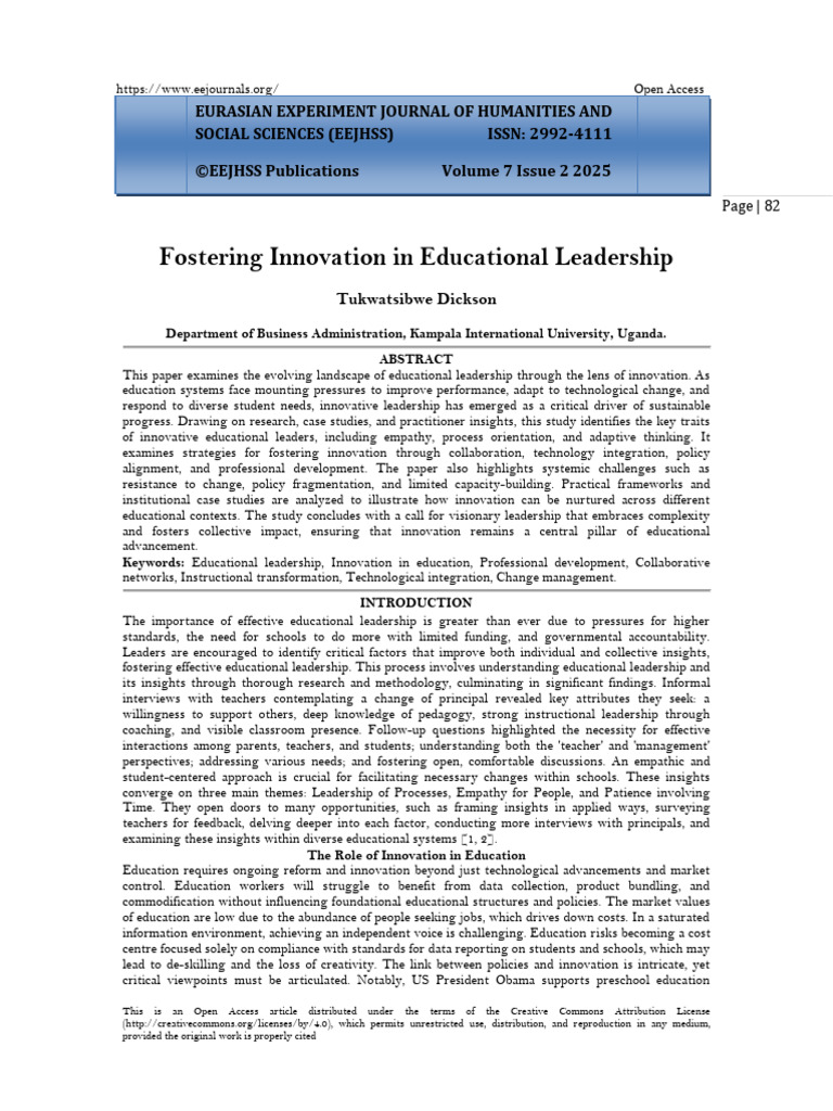 Fostering Innovation in Educational Leadership (WWW - Kiu.ac - Ug ...