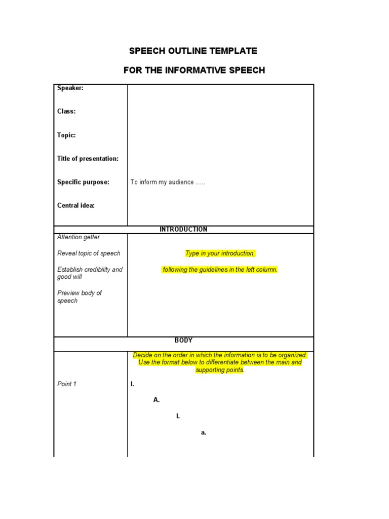 Informative Speech Outline Template | PDF | Cognition