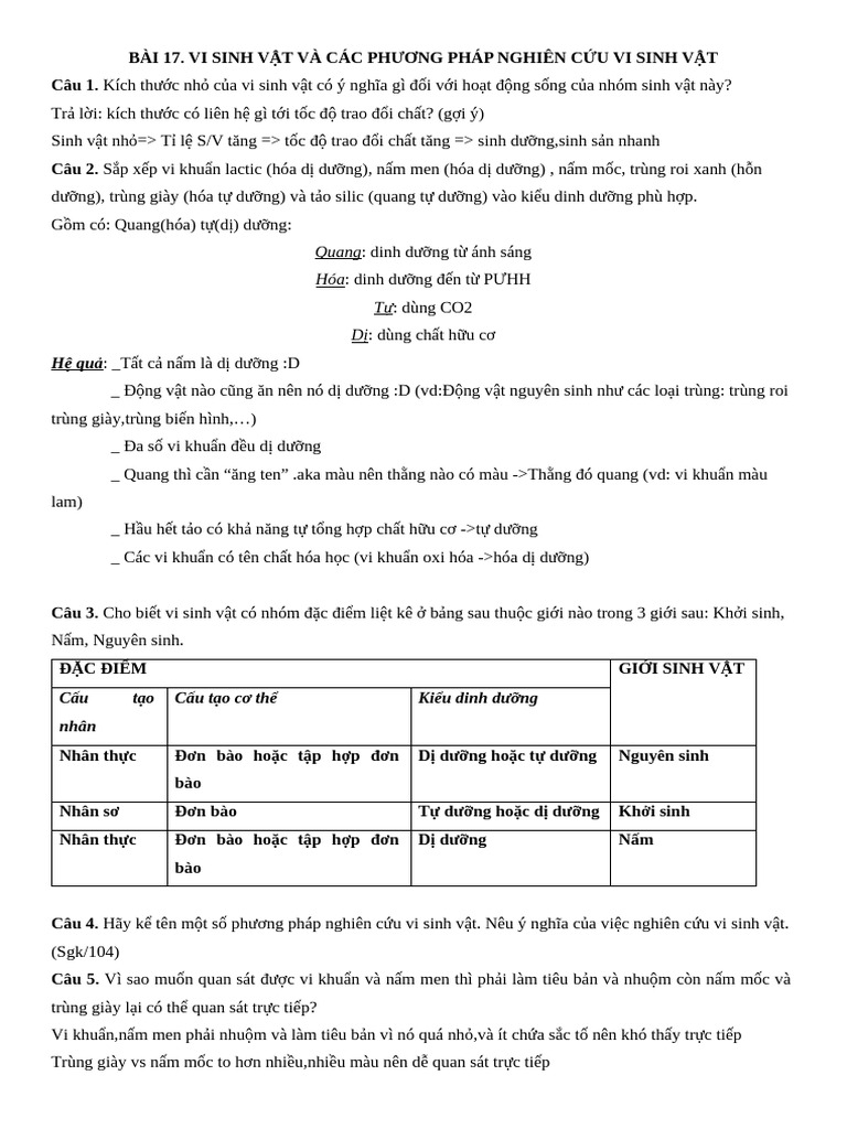 HỌC SINH - CAUHOI - CK2 - SINH10 | PDF