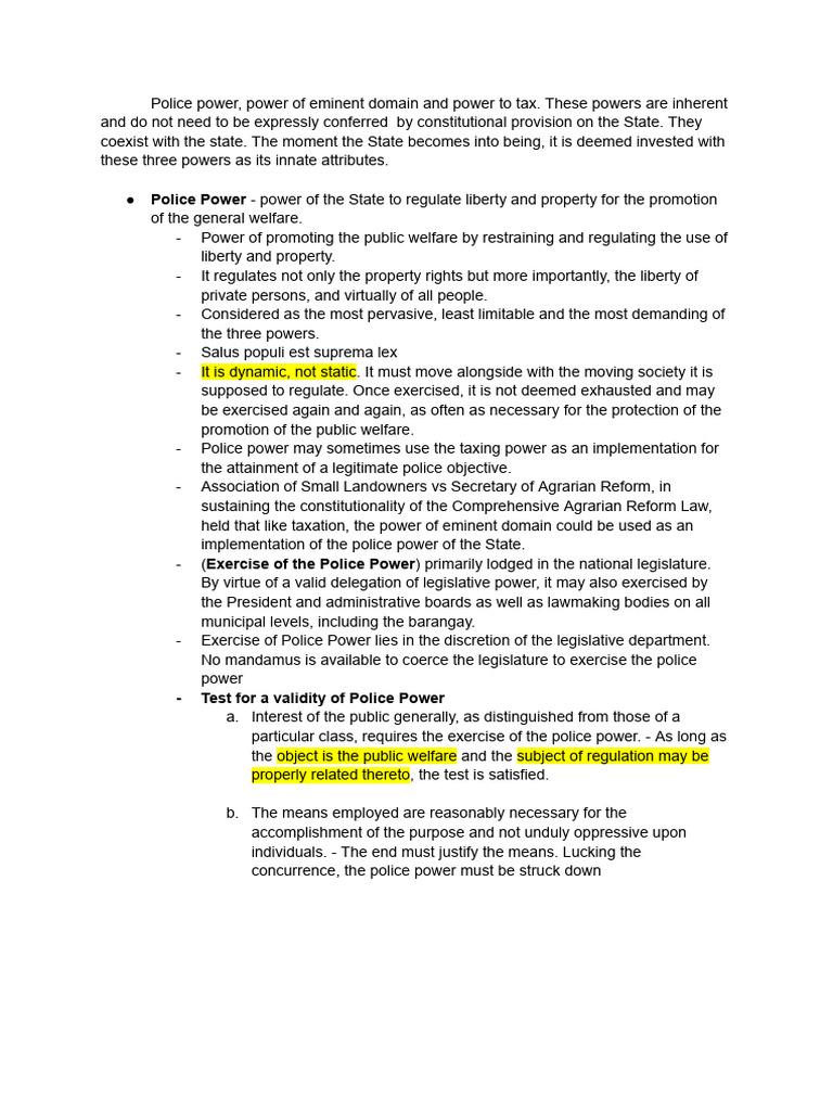 Fundamental Power of The States | PDF | Police Power (United States ...