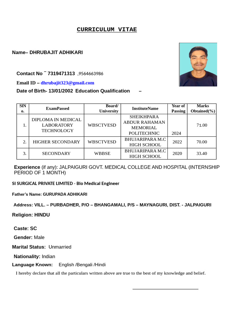 Dhrubajit Adhikari Resume | PDF