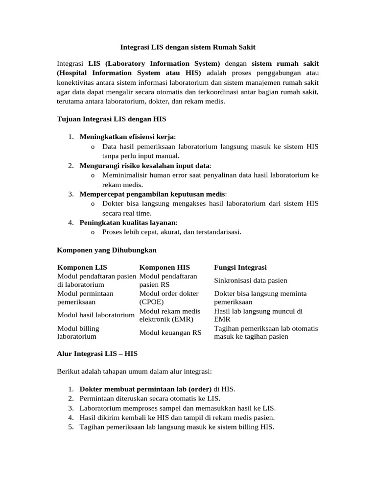 Integrasi LIS dan HIS di Rumah Sakit | PDF