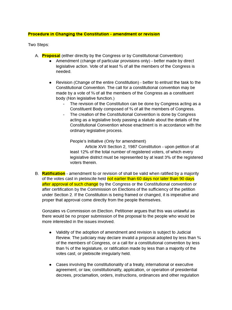 Procedure in Changing The Constitution - Amendment or Revision | PDF ...