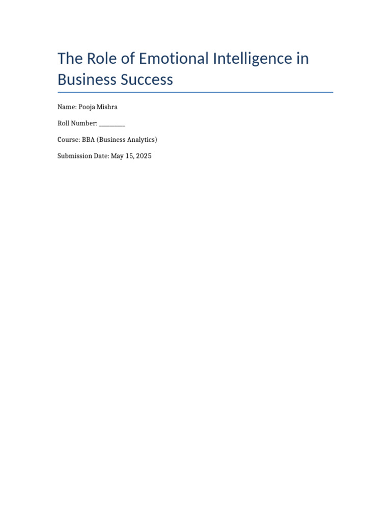 Emotional Intelligence in Business Success | PDF | Emotional ...