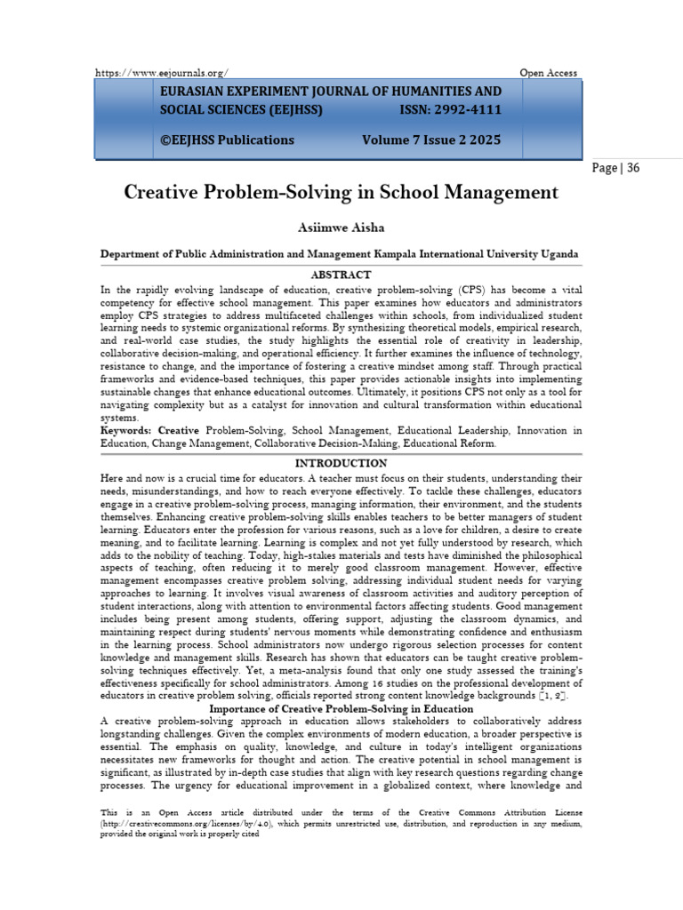 Creative Problem-Solving in School Management (WWW - Kiu.ac - Ug) | PDF ...