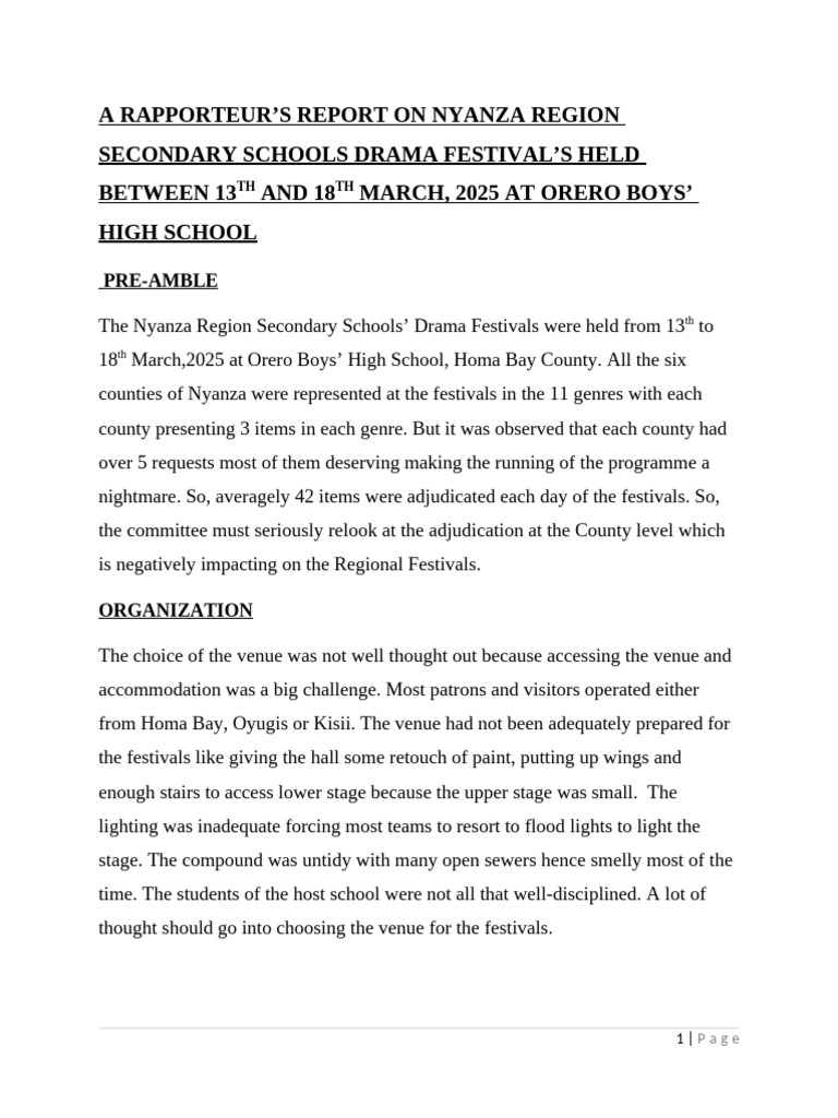 Nyanza Region Drama Festival Report 2025 | PDF