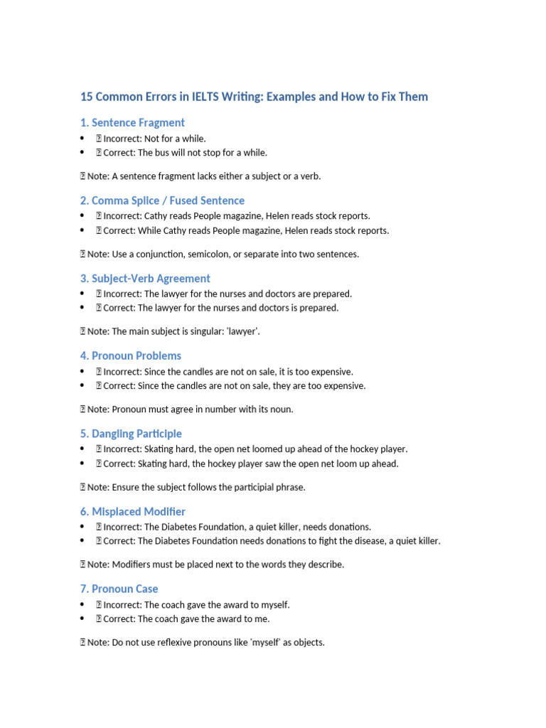 Common IELTS Writing Errors and Fixes | PDF | Verb | Linguistics