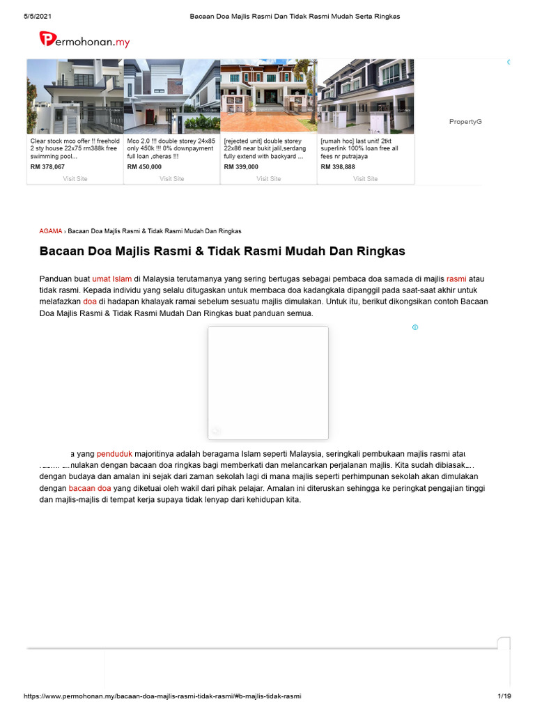 Bacaan Doa Majlis Rasmi Dan Tidak Rasmi Mudah Serta Ringkas | PDF