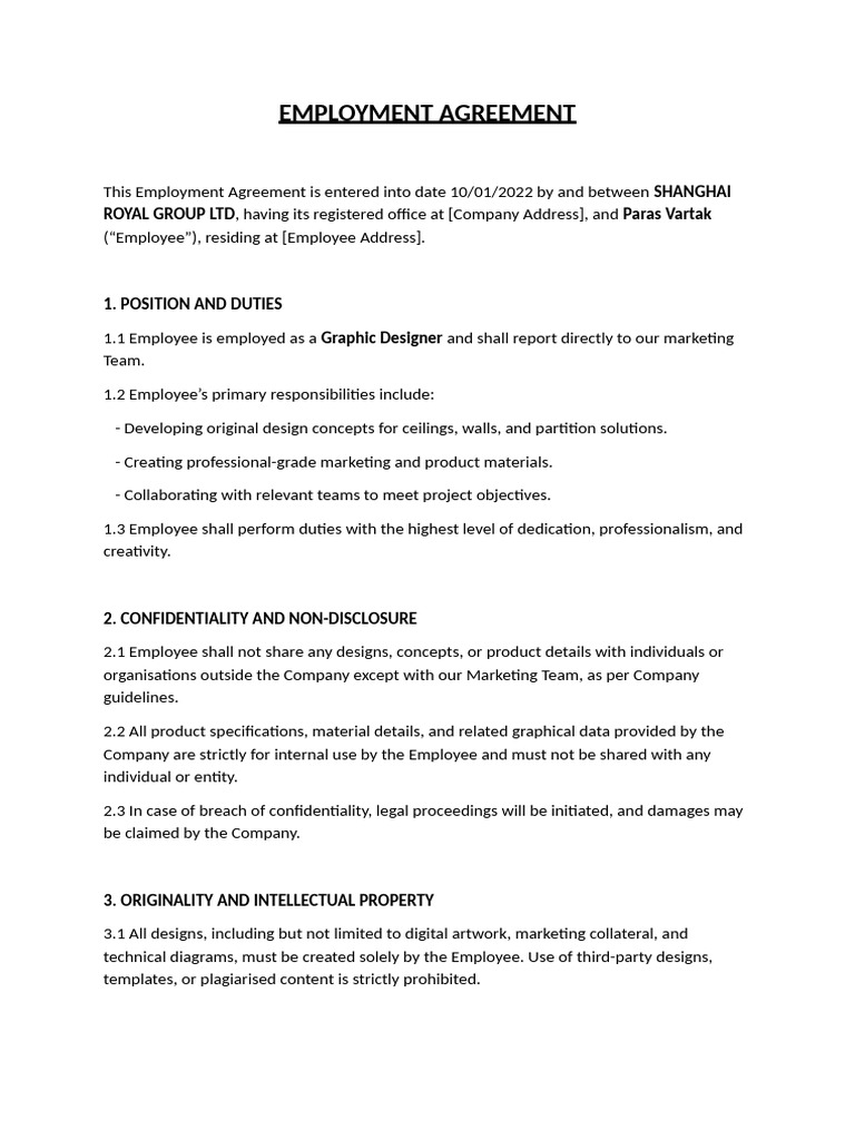 Graphic Designer Employment Contract | PDF | Non Disclosure Agreement ...