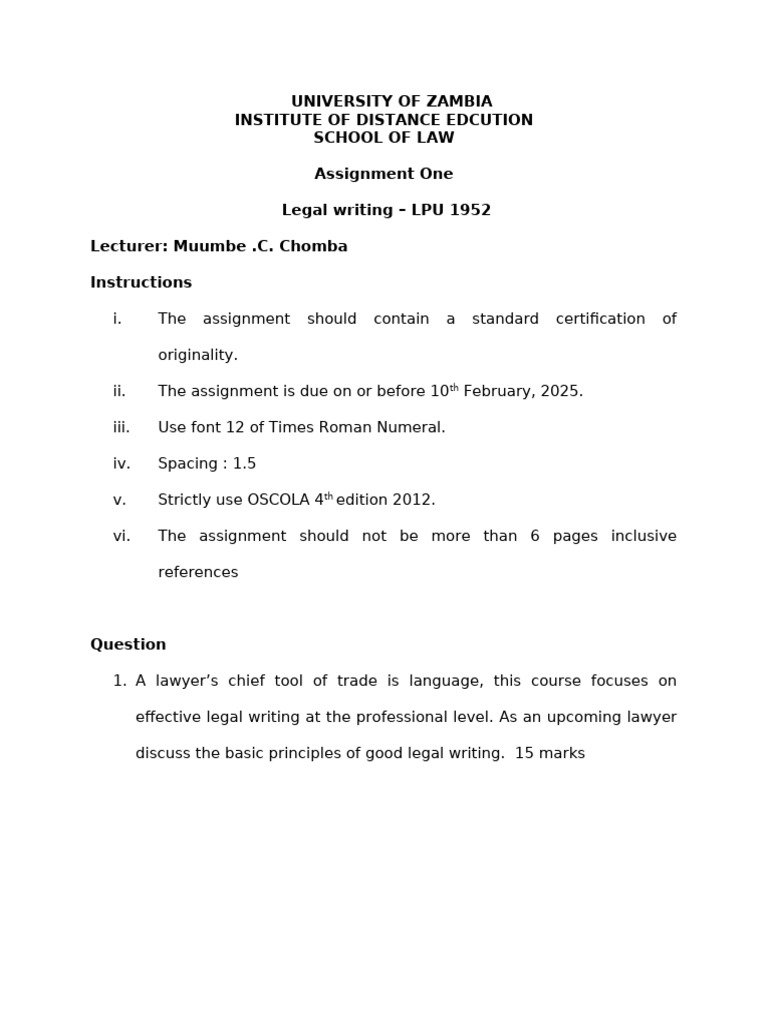 Assignment 1 Legal Writing LPU 1952 | PDF